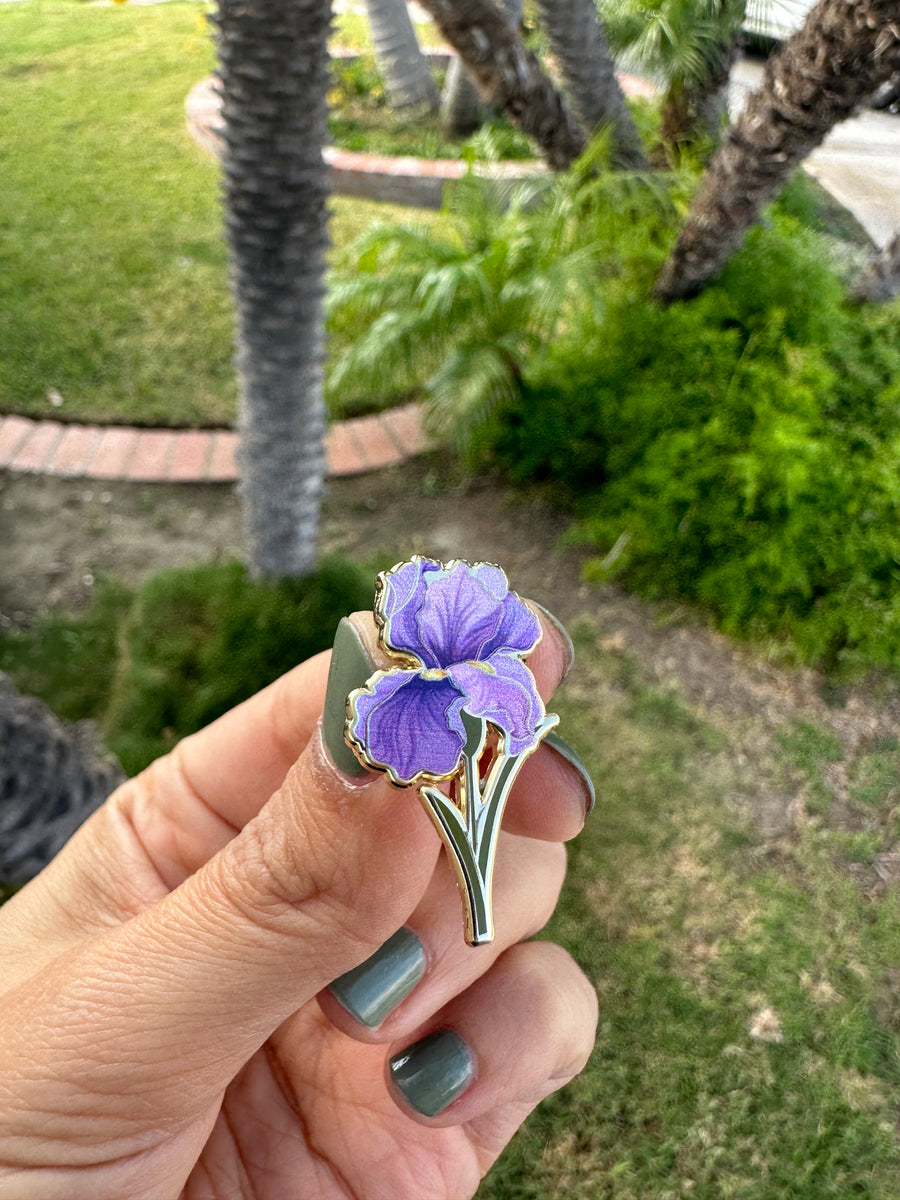 Iris Flower Enamel Pin | February Birth Month Flower – Plant Scouts